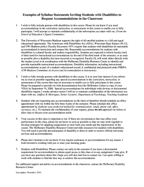 Fillable Online Examples of Syllabus Statements Inviting Students with ...