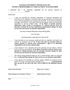 Fillable Online PATIENT RESPONSIBILITY FOR PAYMENT WAIVER FORM Fax ...