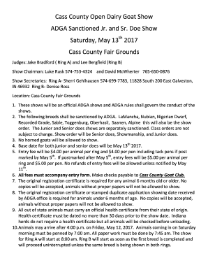 Fillable Online Cass County Open Dairy Goat Show Fax Email Print ...