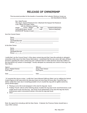 Fillable Online RELEASE OF OWNERSHIP Fax Email Print - pdfFiller