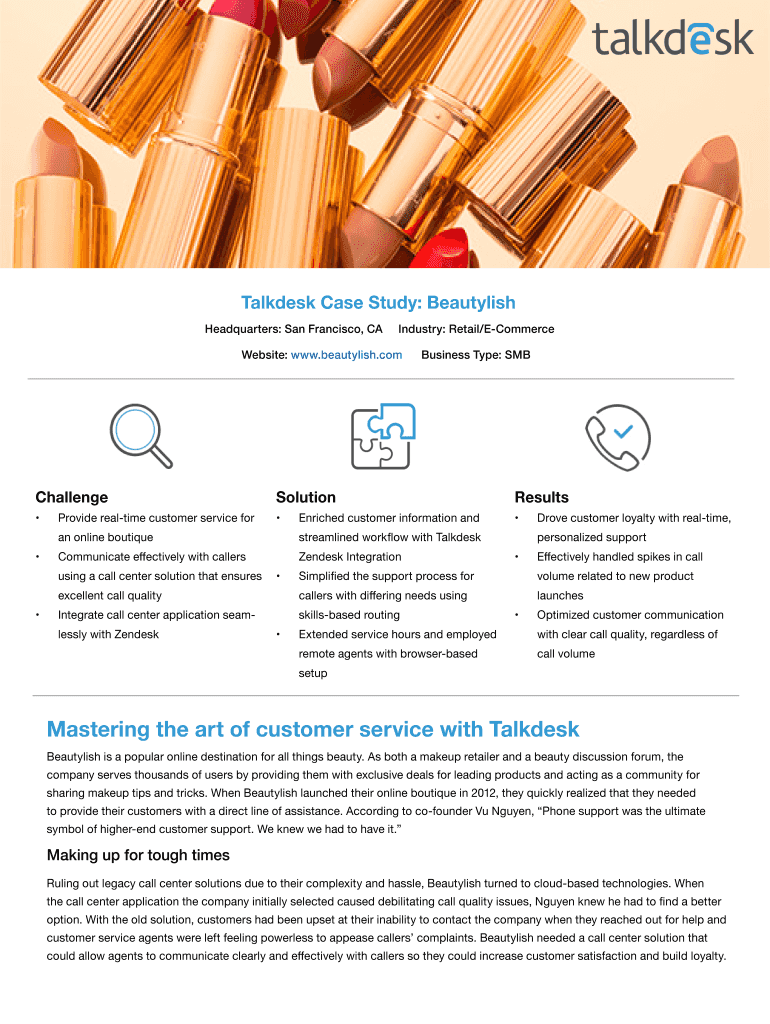 Fillable Online Talkdesk Case Study: Beautylish Fax Email Print - pdfFiller