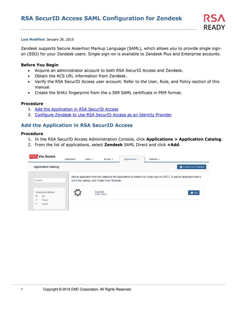 Fillable Online RSA SecurID Access SAML Configuration for Zendesk Fax Email Print - pdfFiller