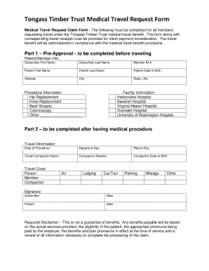 Fillable Online Tongass Timber Trust Medical Travel Request Form Fax ...