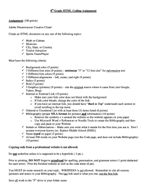 Fillable Online 8th Grade HTML Coding Assignment Fax Email Print ...
