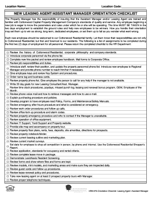 Fillable Online NEW LEASING AGENT/ASSISTANT MANAGER ORIENTATION ...