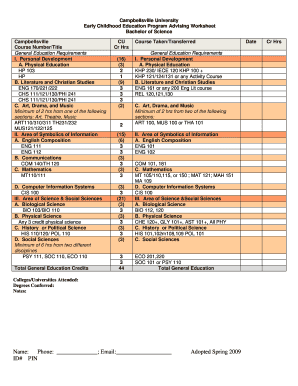 Fillable Online Early Childhood Education Program Advising Worksheet ...