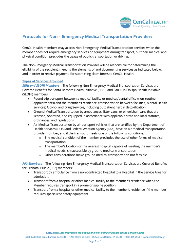 Fillable Online Protocols for Non Emergency Medical Transportation ...