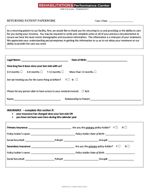 Fillable Online RETURNING PATIENT PAPERWORK Fax Email Print - pdfFiller