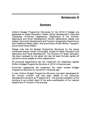 Fillable Online Uniform Budget Programme Structures for the 2013/14 ...