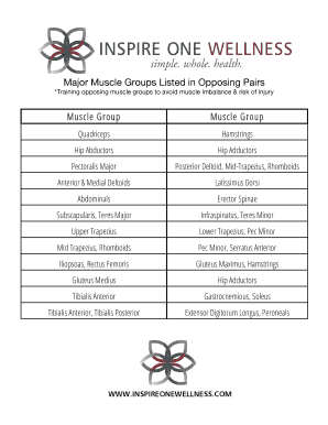 Fillable Online Major Muscle Groups Listed in Opposing Pairs Fax Email ...