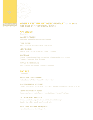 Fillable Online PRE FIXE DINNER MENU $35 Fax Email Print - pdfFiller
