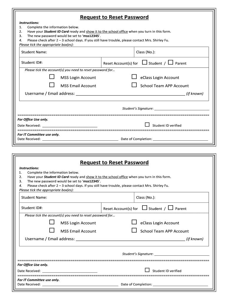 Fillable Online Request to Reset Password Fax Email Print - pdfFiller