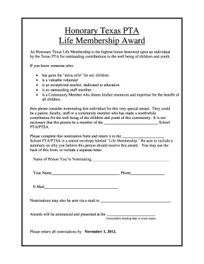 Fillable Online Honorary Texas PTA Fax Email Print - pdfFiller