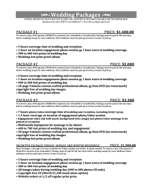 Fillable Online NOTES: PRICES DO NOT INCLUDE TAXES AND DEPOSIT IS NON ...