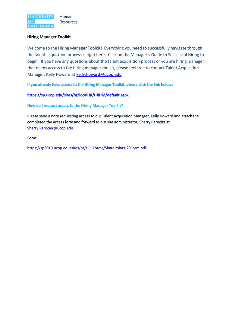 Fillable Online Welcome to the Hiring Manager Toolkit Fax Email Print ...