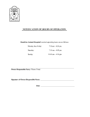 Fillable Online NOTIFICATION OF HOURS OF OPERATION Fax Email Print ...