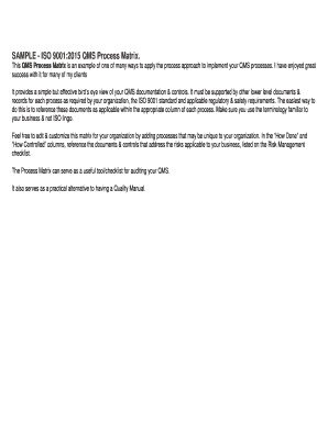 Fillable Online SAMPLE - ISO 9001:2015 QMS Process Matrix Fax Email ...