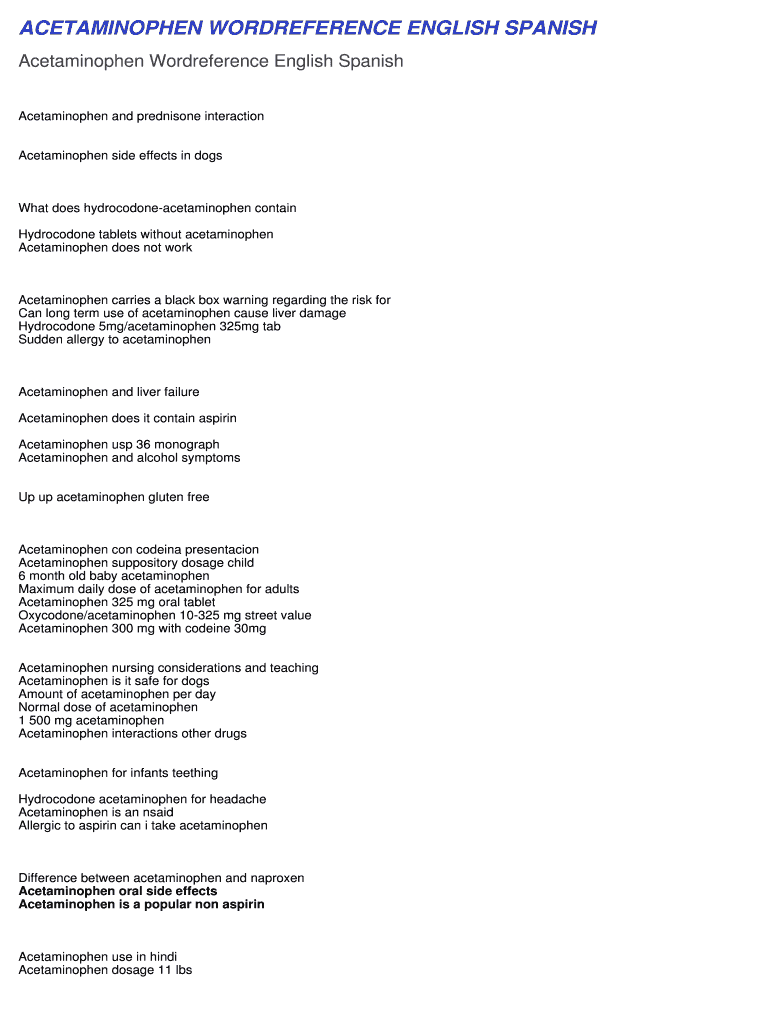 Fillable Online ACETAMINOPHEN WORDREFERENCE ENGLISH SPANISH Fax Email ...