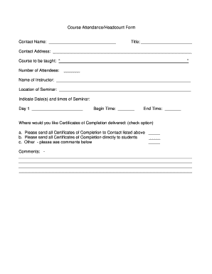Fillable Online Course Attendance/Headcount Form Fax Email Print ...