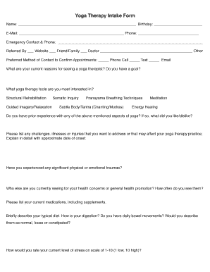 Fillable Online Yoga Therapy Intake Form Fax Email Print - pdfFiller