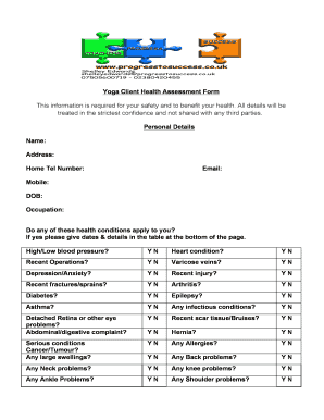 Fillable Online Yoga Client Health Assessment Form Fax Email Print ...