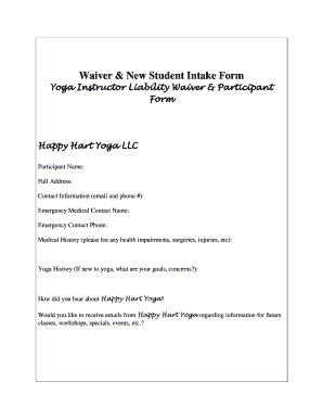 Fillable Online Waiver & New Student Intake Form Fax Email Print ...