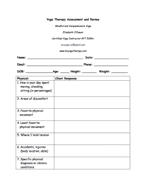 Fillable Online Yoga Therapy Assessment and Review Fax Email Print ...