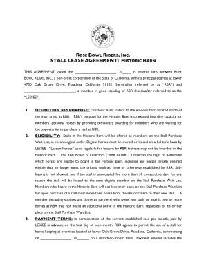 Fillable Online STALL LEASE AGREEMENT: HISTORIC BARN Fax Email Print ...
