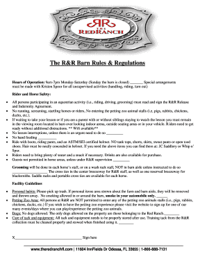 Fillable Online The R&R Barn Rules & Regulations Fax Email Print ...