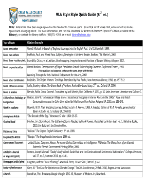 Fillable Online MLA Style Style Quick Guide (8 Fax Email Print - pdfFiller