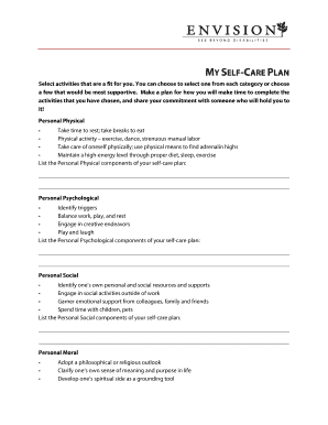 Fillable Online MY SELF-CARE PLAN Fax Email Print - pdfFiller