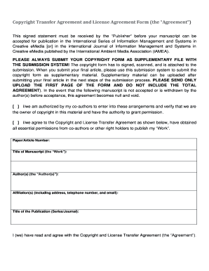 Fillable Online Copyright Transfer Agreement and License Agreement Form ...