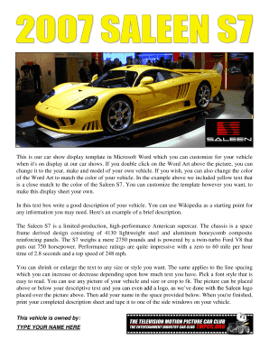 Fillable Online This is our car show display template in Microsoft Word ...