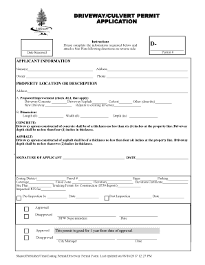 Fillable Online DRIVEWAY/CULVERT PERMIT Fax Email Print - pdfFiller