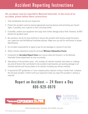 Fillable Online All accidents must be reported to National Interstate ...