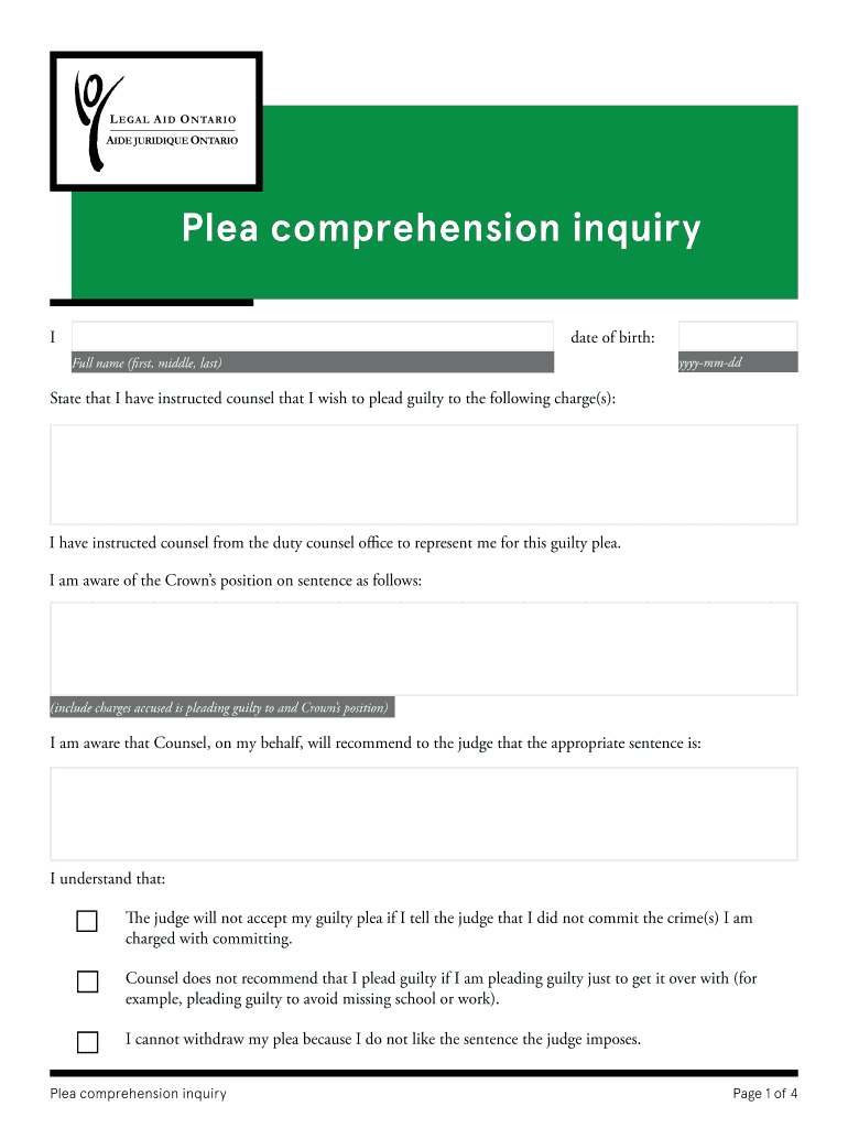 Fillable Online Plea comprehension inquiry Fax Email Print - pdfFiller