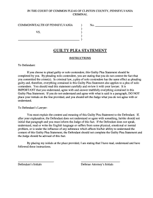 Fillable Online GUILTY PLEA STATEMENT Fax Email Print - pdfFiller