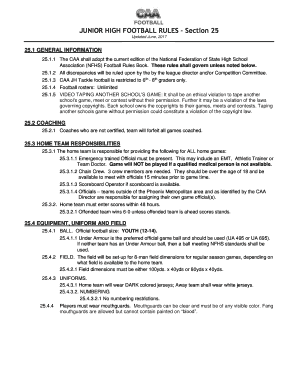 Fillable Online JUNIOR HIGH FOOTBALL RULES Section 25 Fax Email Print ...