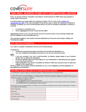 Fillable Online NSW SMALL BUSINESS STAMP DUTY EXEMPTION DECLARATION Fax ...