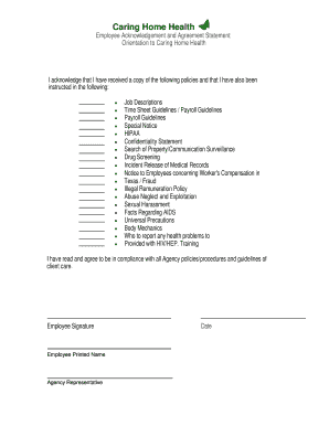 Fillable Online Employee Acknowledgement and Agreement Statement Fax ...