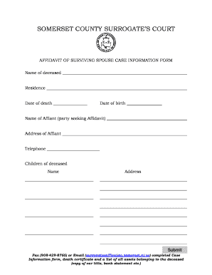 Fillable Online AFFIDAVIT OF SURVIVING SPOUSE CASE INFORMATION FORM Fax ...