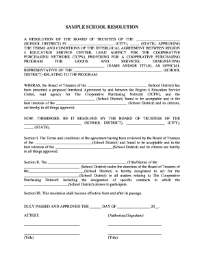 Fillable Online SAMPLE SCHOOL RESOLUTION Fax Email Print - pdfFiller