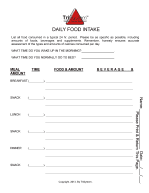 Fillable Online DAILY FOOD INTAKE Fax Email Print - pdfFiller