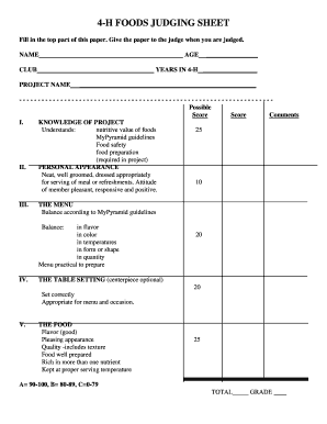 Fillable Online 4-H FOODS JUDGING SHEET Fax Email Print - pdfFiller