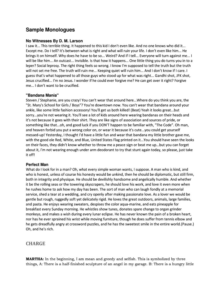 Fillable Online Sample Monologues Fax Email Print - pdfFiller