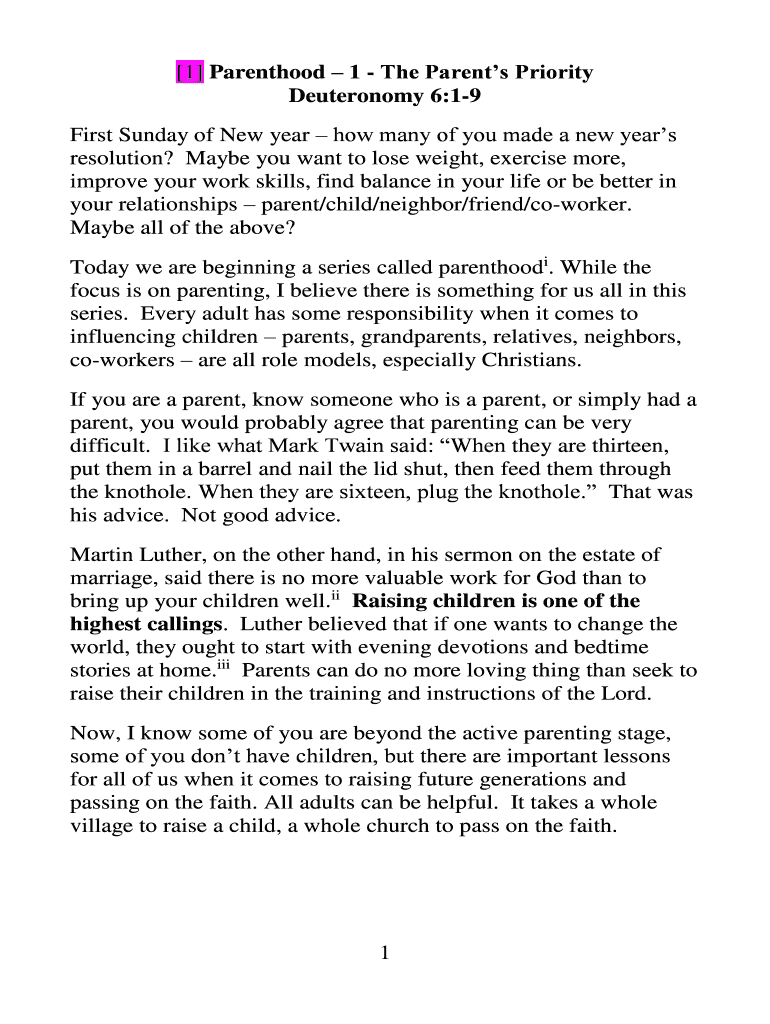 Fillable Online 1 Parenthood 1 - The Parents Priority Fax Email Print ...