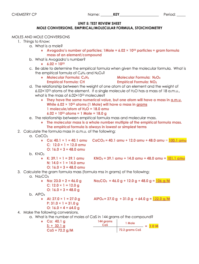 Fillable Online UNIT 5: TEST REVIEW SHEET Fax Email Print - pdfFiller