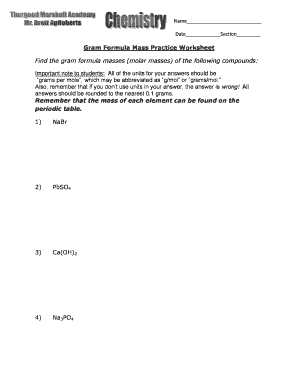 Fillable Online Gram Formula Mass Practice Worksheet Fax Email Print ...