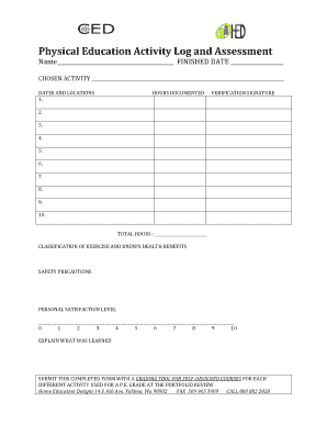 Fillable Online Physical Education Activity Log and Assessment Fax ...