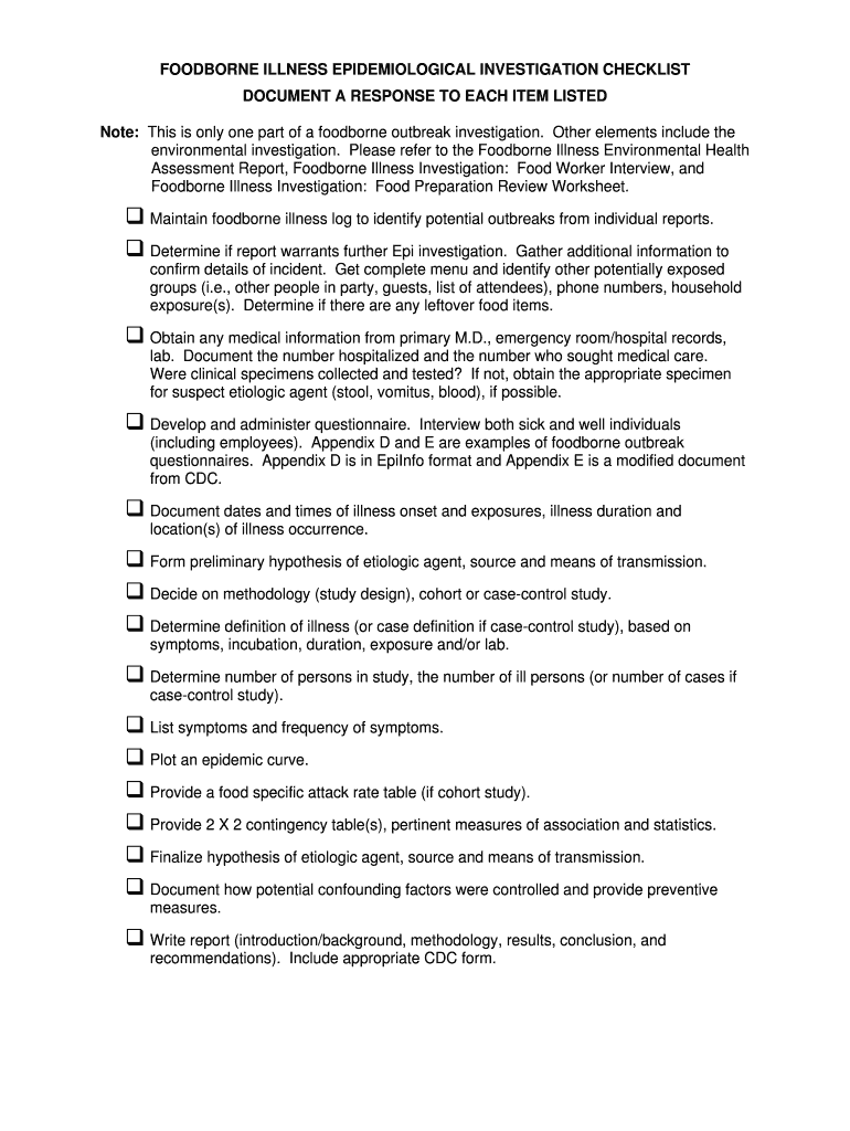 Fillable Online FOODBORNE ILLNESS EPIDEMIOLOGICAL INVESTIGATION ...